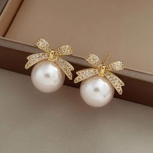 Jewelry | Bridal Style Faux Pearl Inlaid Rhinestone Bow Gold Tone ...
